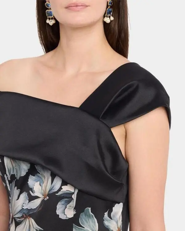Rickie Freeman For Teri Jon Draped One-shoulder Mikado Peplum Dress