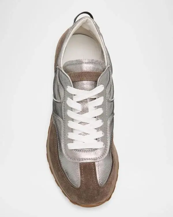 Brunello Cucinelli Monili Pull-tab Crinkle-effect Leather Low-top Sneakers