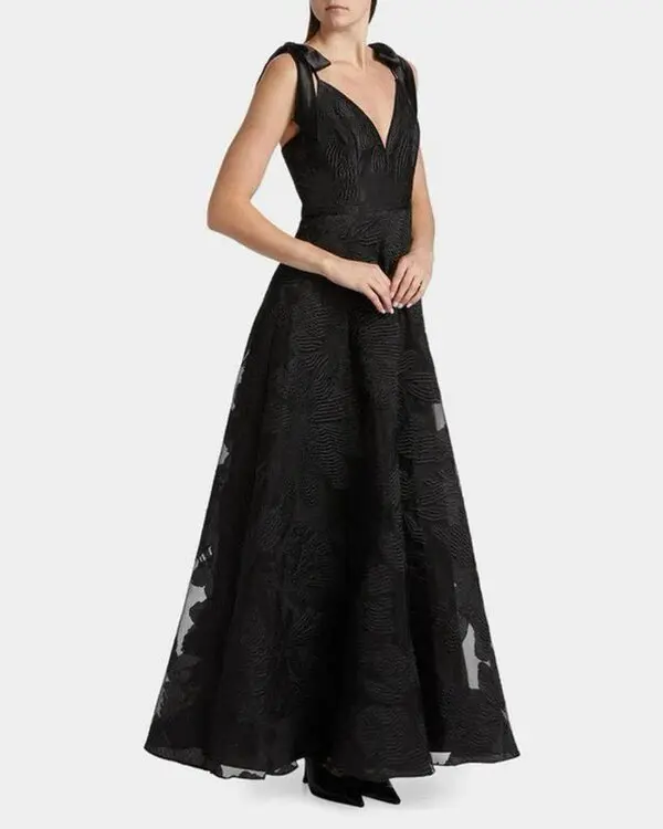 AS IT MAY Bow-embellished Floral Jacquard Gown