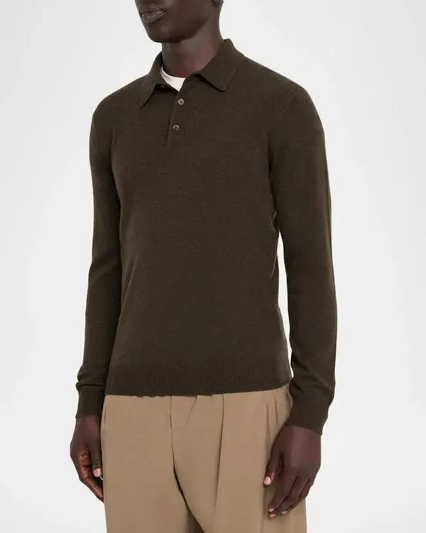 Neiman Marcus Apos;s Cashmere Melange Polo Sweater - Chocolate
