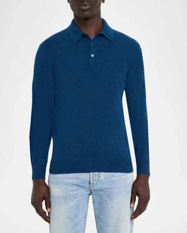 Neiman Marcus Apos;s Cashmere Melange Polo Sweater - Denim