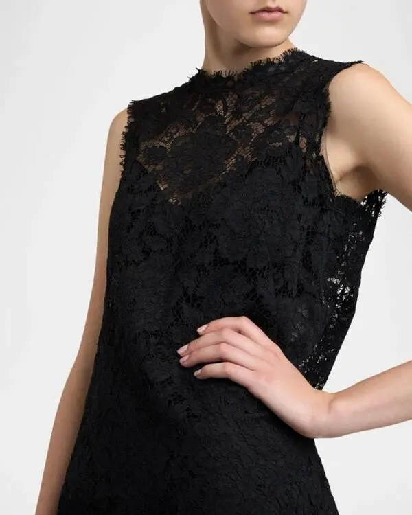 Dolce & Gabbana Sleeveless Floral Lace A-line Dress - Black