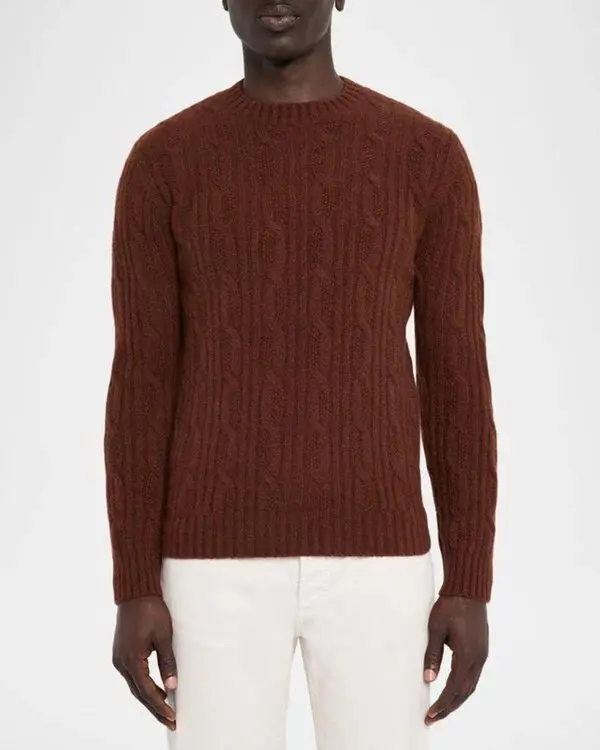 Neiman Marcus Apos;s Cashmere Cable Knit Crewneck Sweater - Cinnamon