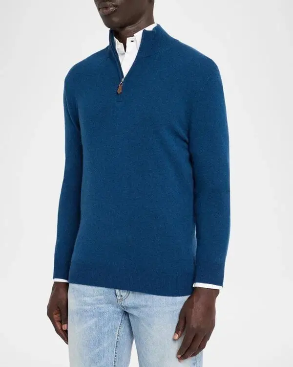 Neiman Marcus Apos;s Cashmere Quarter-zip Sweater - Denim