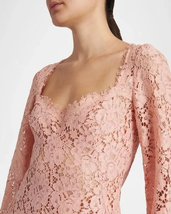 Dolce & Gabbana Guipure Lace Long-sleeve Mini Dress - Rosa Pallido