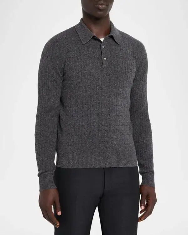 Neiman Marcus Apos;s Cashmere Slim Rib-knit Polo Sweater - Shield