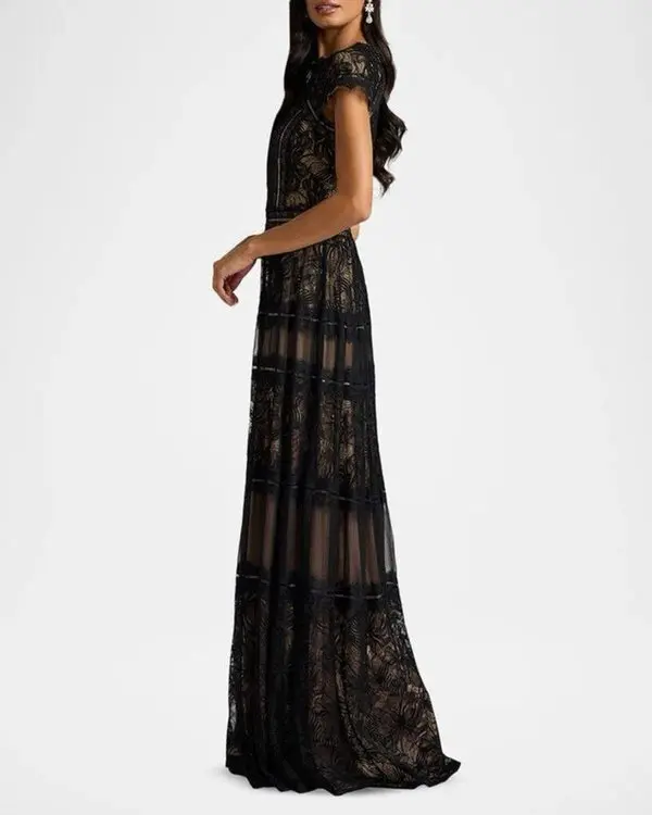 Tadashi Shoji Tiered Scallop-trim Lace Gown