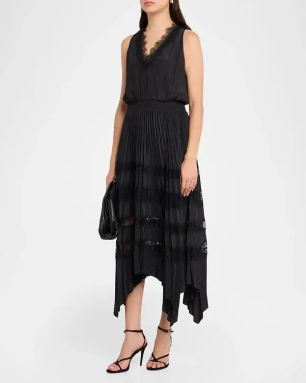 Ramy Brook Roselyn Lace-trim Midi Dress - Black