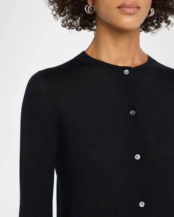 Neiman Marcus Superfine Cashmere Crewneck Cardigan - Black
