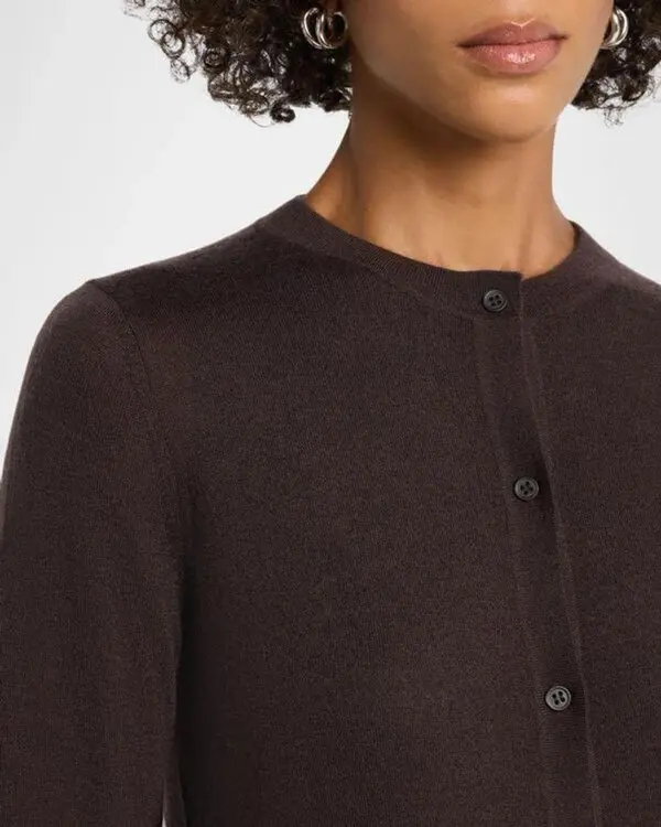 Neiman Marcus Superfine Cashmere Crewneck Cardigan - Chocolate