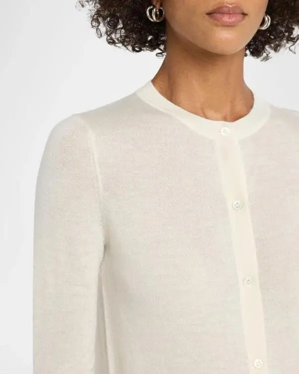 Neiman Marcus Superfine Cashmere Crewneck Cardigan - White