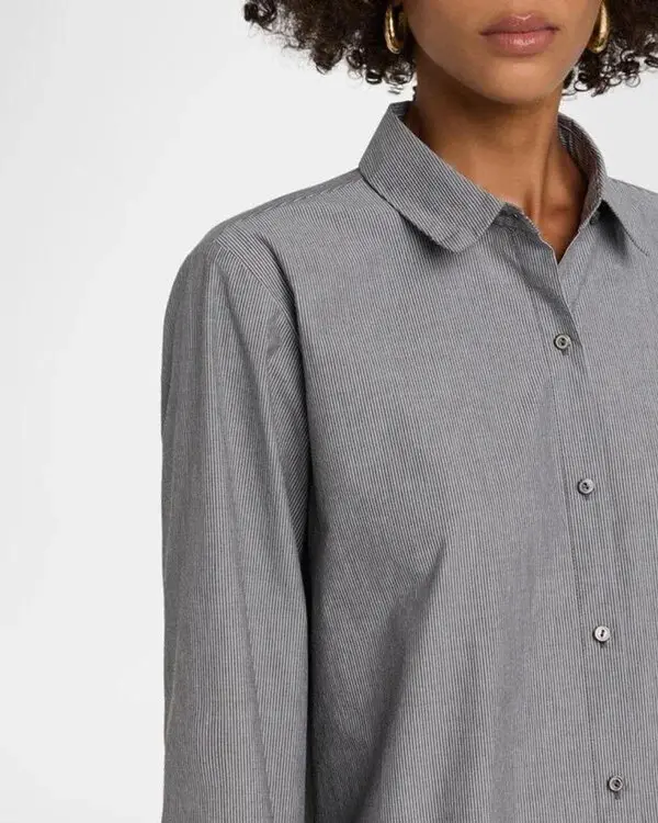 Eileen Fisher Striped Organic Cotton Shirt - Blkwh