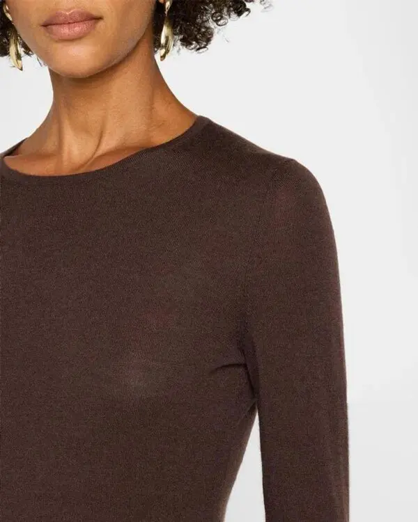 Neiman Marcus Superfine Cashmere Crewneck Sweater - Chocolate