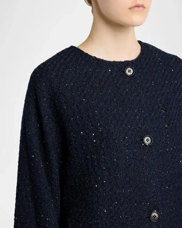 Kiton Paillette Tweed Collarless Jacket