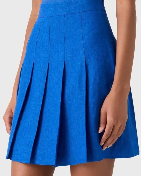 Akris Pleated Linen Mini Skirt - Lapis Blue