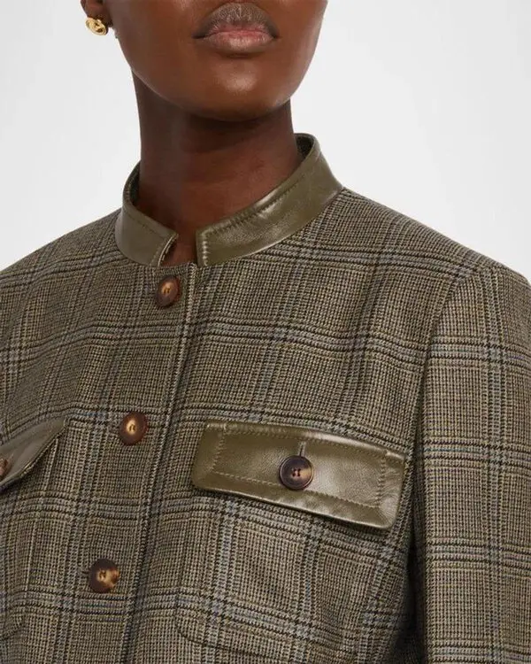 Lafayette 148 New York Leather-trim Glen Check Jacket