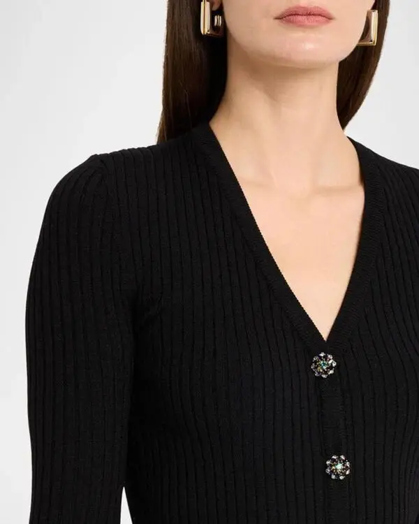Dolce & Gabbana Crystal-button Slim Wool Rib V-neck Cardigan - Black