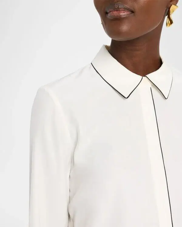 Lafayette 148 New York Scottie Contrast-piped Silk Blouse