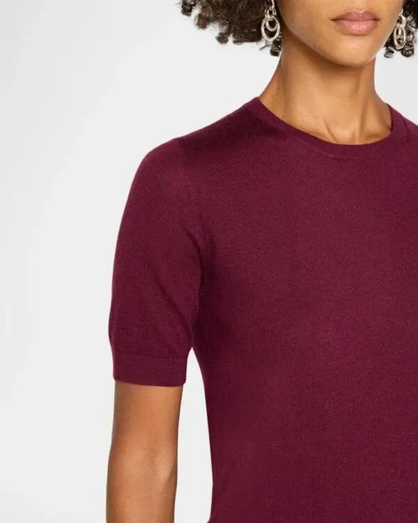 Neiman Marcus Superfine Cashmere Short-sleeve Sweater - Bordeux