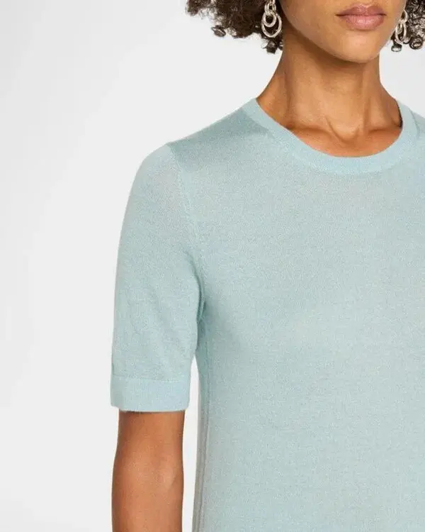Neiman Marcus Superfine Cashmere Short-sleeve Sweater - Sea