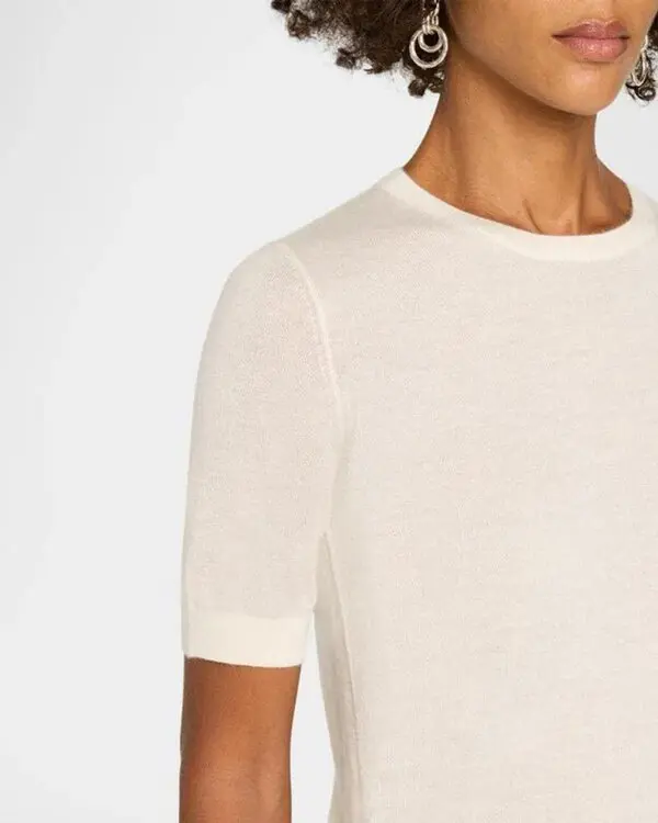 Neiman Marcus Superfine Cashmere Short-sleeve Sweater - White