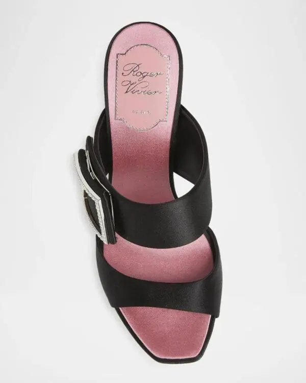 ROGER VIVIER 85mm Trompette Strass Satin Mules