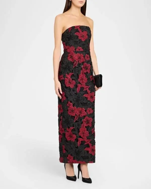 MILLY Orion Strapless Grand Floral Column Maxi Dress