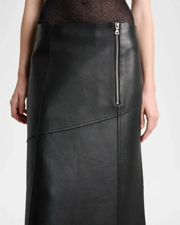 Victoria Beckham Paneled Leather Midi Skirt - Black