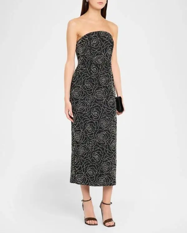 MILLY Kait Floral Beaded Column Midi Dress