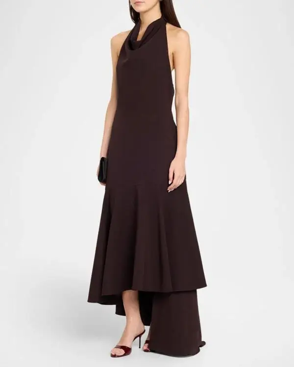MILLY Jade Backless Cady Halter Gown