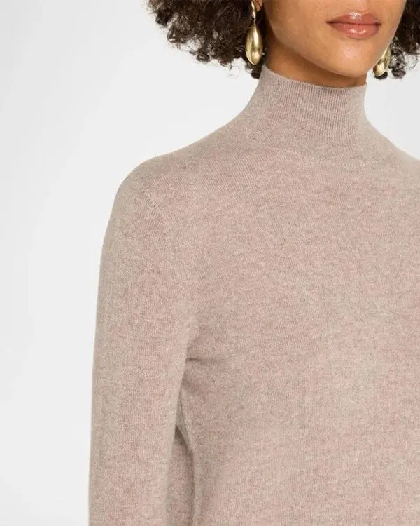 Neiman Marcus Mock-neck Cashmere Sweater - Cafe
