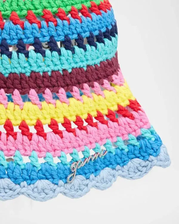 GANNI Striped Crochet Bucket Hat