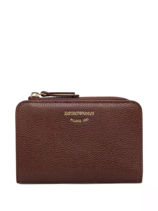 Emporio Armani Textured Leather Billfold Wallet With Zip-around Closure - Red