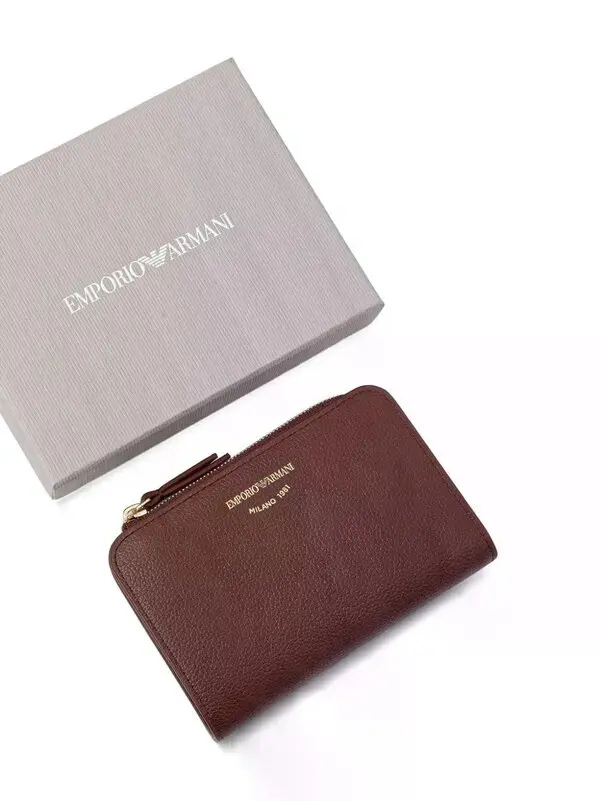 Emporio Armani Textured Leather Billfold Wallet With Zip-around Closure - Red
