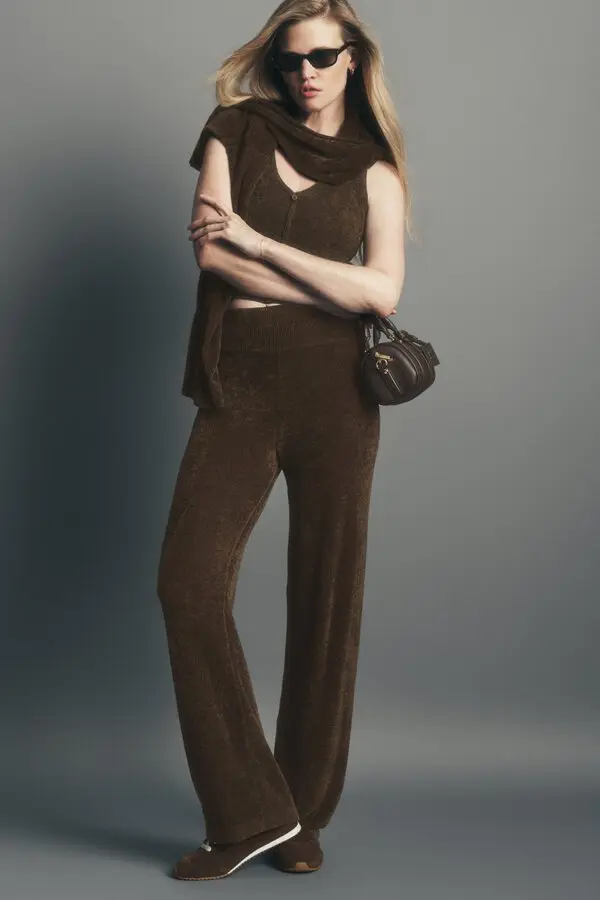 Alo Yoga Micro Chenille High-waist Straight Leg Pants - Espresso