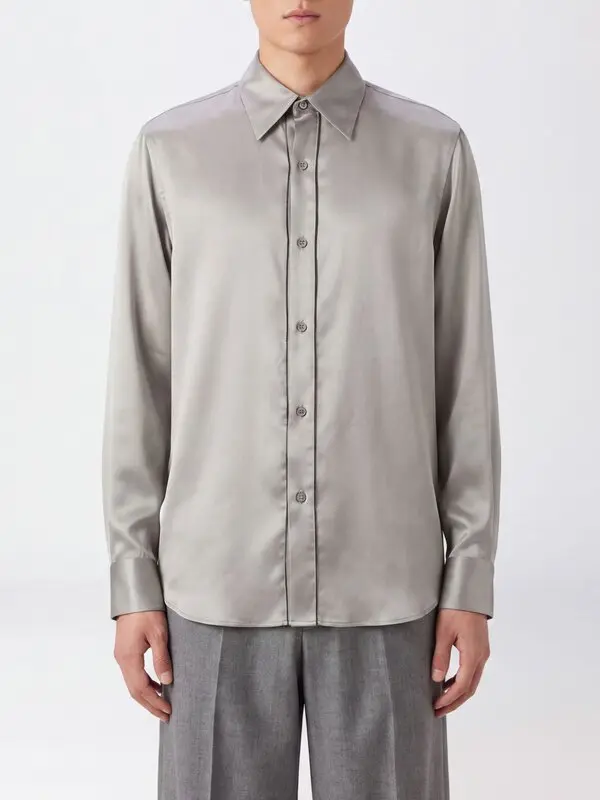 Dries Van Noten Classic Silk Shirt With French Collar And Curved Hem
