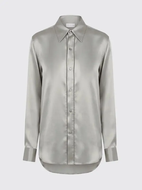 Dries Van Noten Classic Silk Shirt With French Collar And Curved Hem