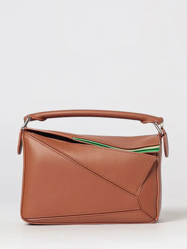 Loewe Puzzle Handbag In Smooth Calfskin With Embossed Logo - Brown
