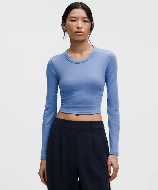 Lululemon Hold Tight Straight-hem Cropped Long-sleeve Shirt - Prep Blue