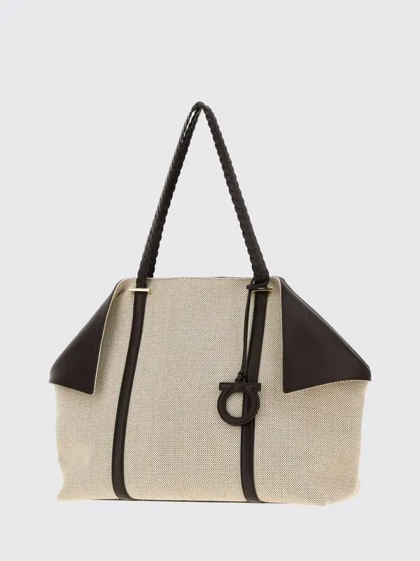 FERRAGAMO Scarf Gancini Logo Canvas And Leather Tote Bag
