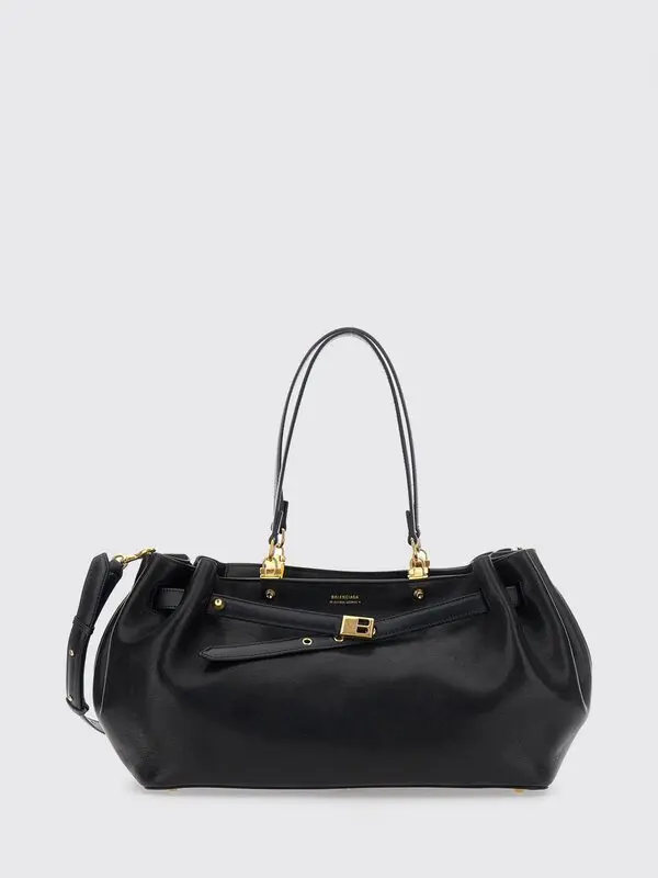 Balenciaga Medium Fan Tote Bag In Leather With Double Handle - Black