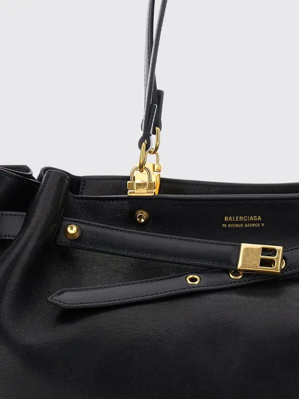 Balenciaga Medium Fan Tote Bag In Leather With Double Handle - Black