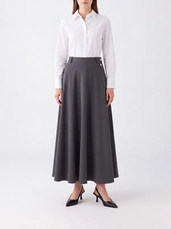 Herno High-waisted Flared Crêpe Midi Skirt With Belt Loops - Grey