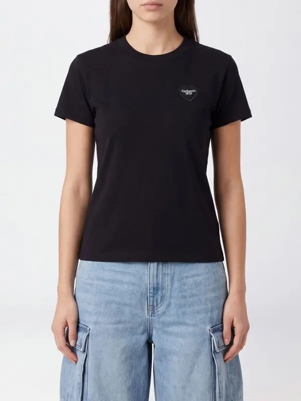 Carhartt Work In Progress Slim Fit Crewneck Cotton T-shirt With Contrast Logo - Black