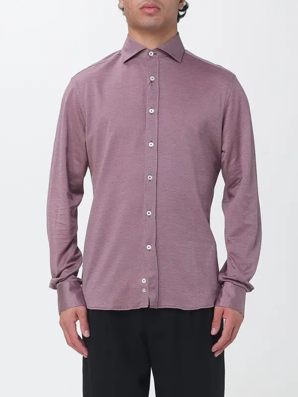 Canali Slim Fit Piqué Cotton Shirt With French Collar And Long Sleeves - Pink