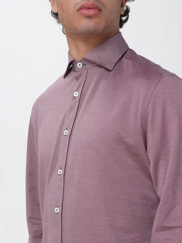 Canali Slim Fit Piqué Cotton Shirt With French Collar And Long Sleeves - Pink