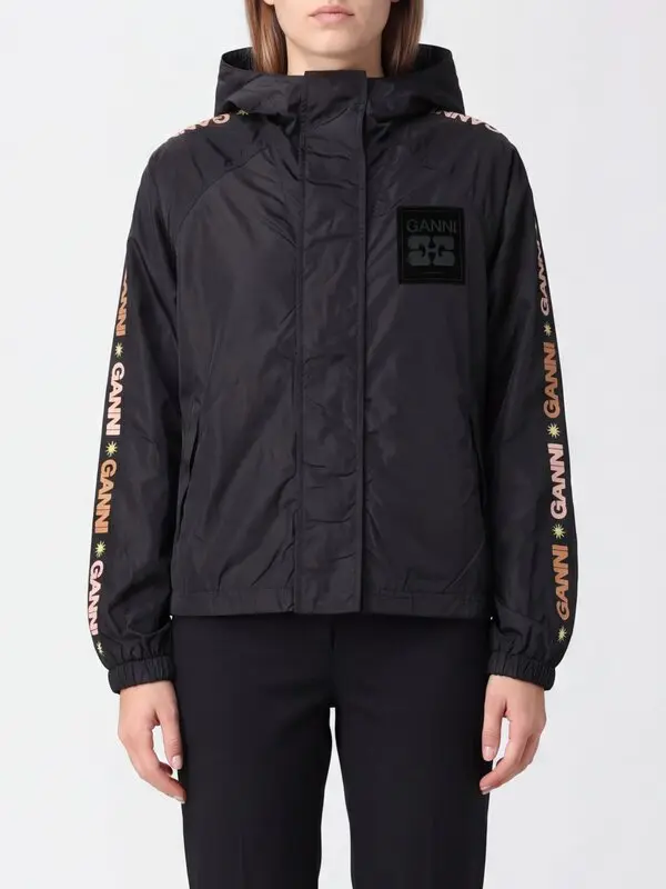 GANNI Short Hooded Windbreaker Jacket With Butterfly Logo
