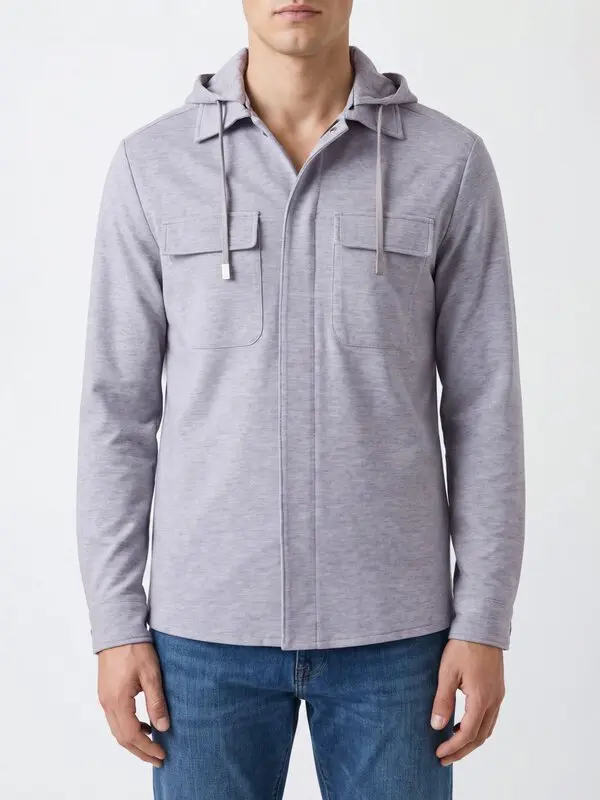 Eleventy Wool And Cashmere Blend Shacket With Hood And Drawstring