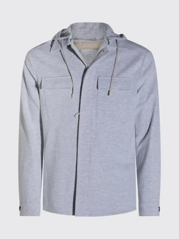 Eleventy Wool And Cashmere Blend Shacket With Hood And Drawstring