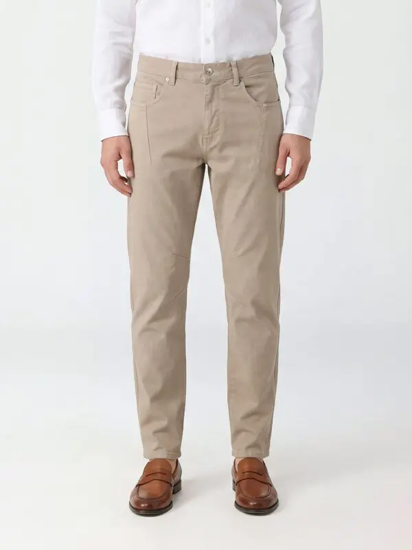 Eleventy Slim Fit Linen And Cotton Blend Trousers With Drawstring Waist